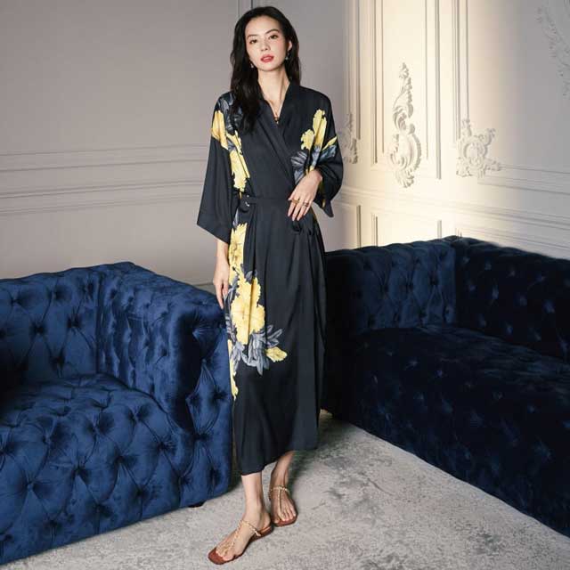 Long Satin Kimono Robe | Eiyo Kimono