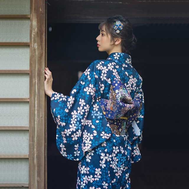Navy and White Floral Kimono | Eiyo Kimono