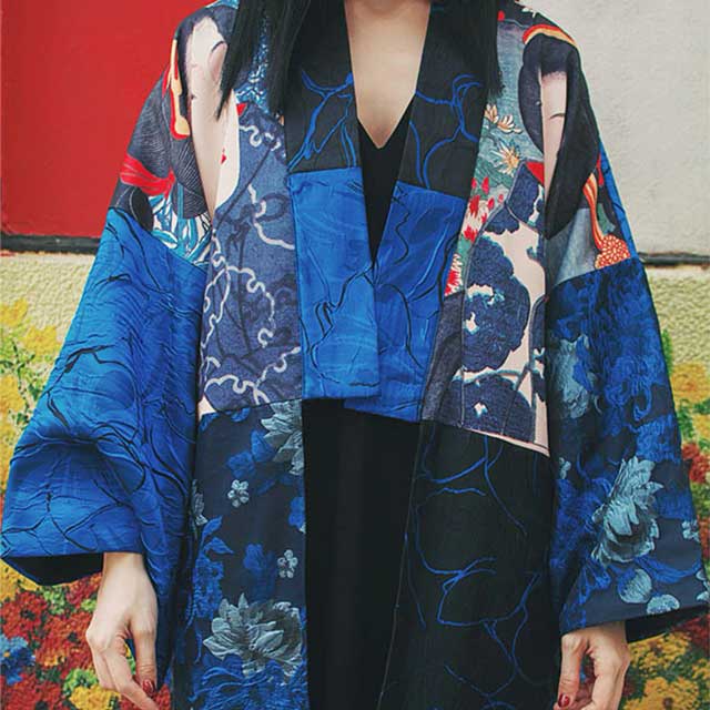 Blue Patchwork Jacquard Jacket | Eiyo Kimono